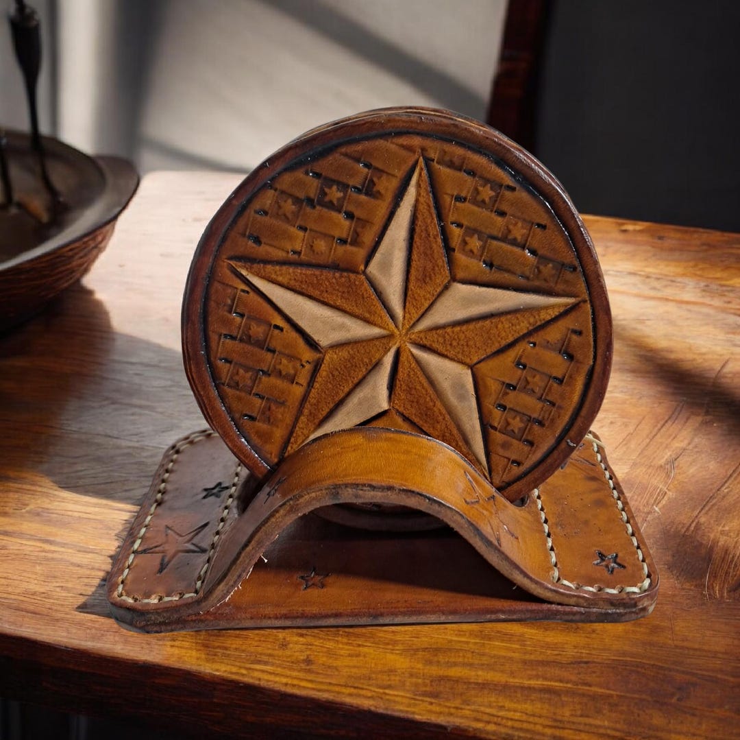 Leather Texas Star Coaster Set - Etsy