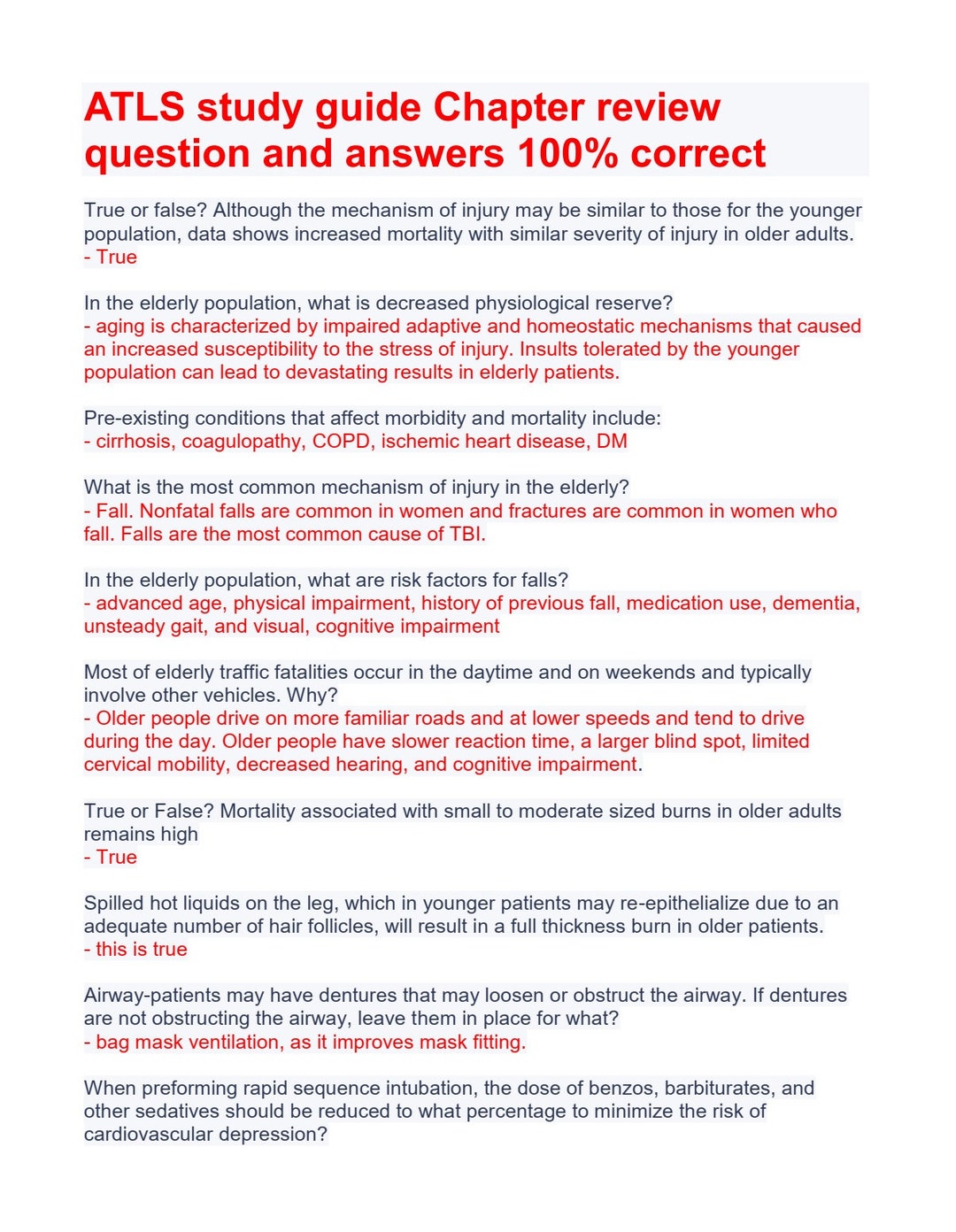 ATLS Study Guide Chapter Review Question and Answers 100% Correct - Etsy