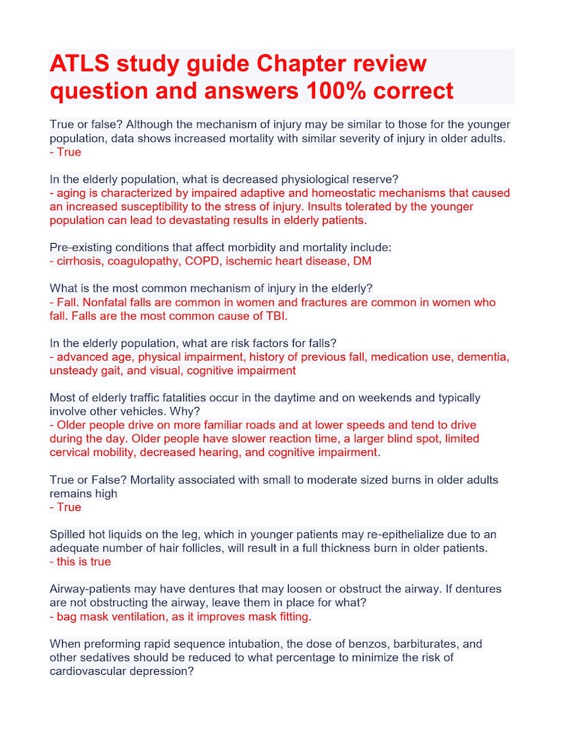 ATLS Study Guide Chapter Review Question and Answers 100% Correct - Etsy