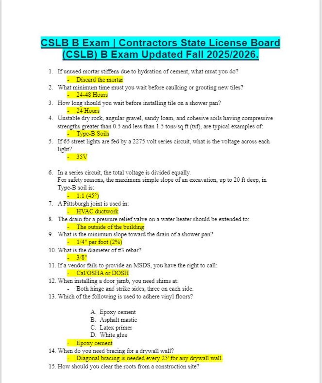 CSLB B Exam Contractors State License Board Updated Fall 2025/2026. - Etsy