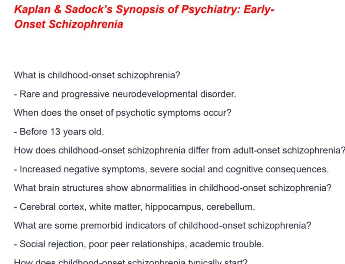 Kaplan and Sadock's Synopsis of Psychiatry: Early Onset Schizophrenia ...