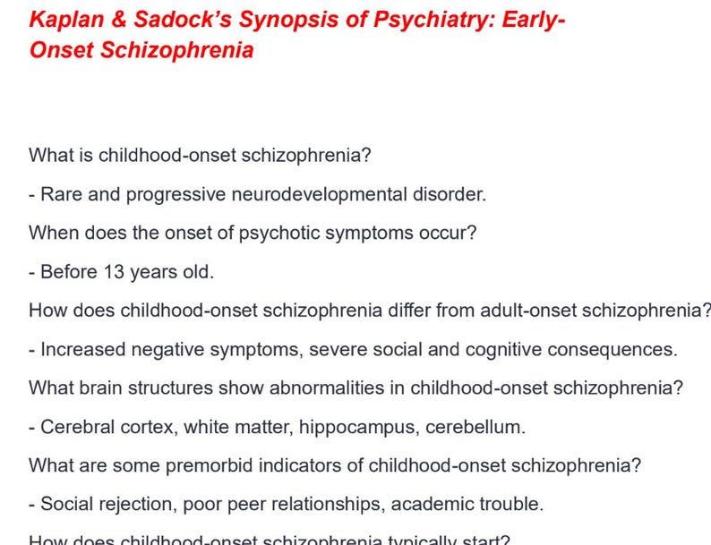 Kaplan and Sadock's Synopsis of Psychiatry: Early Onset Schizophrenia ...