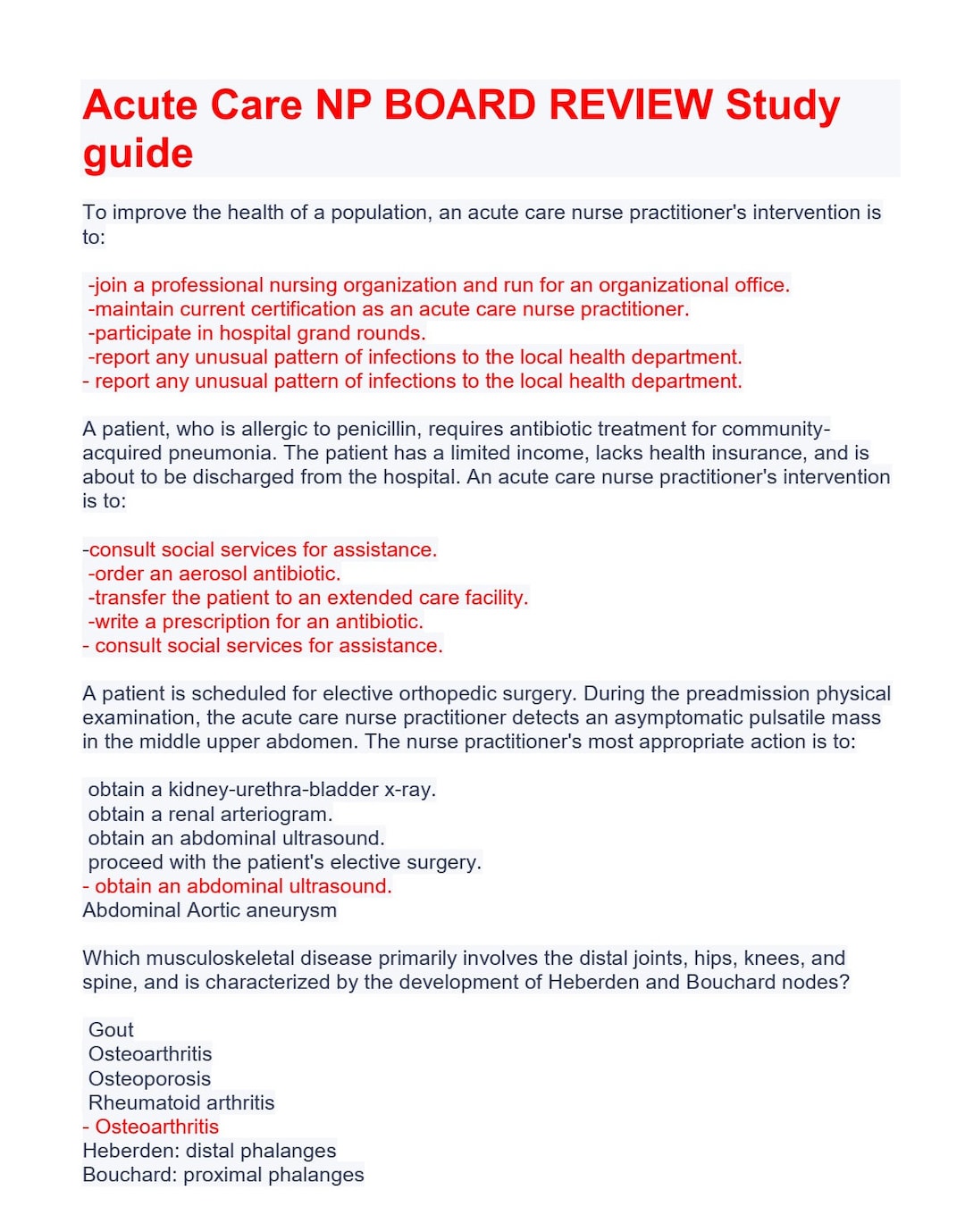 Acute Care NP BOARD REVIEW Study Guide - Etsy