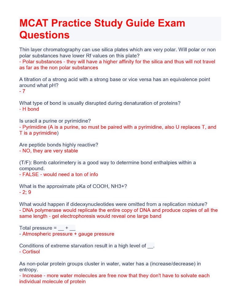 MCAT Practice Study Guide Questions - Etsy