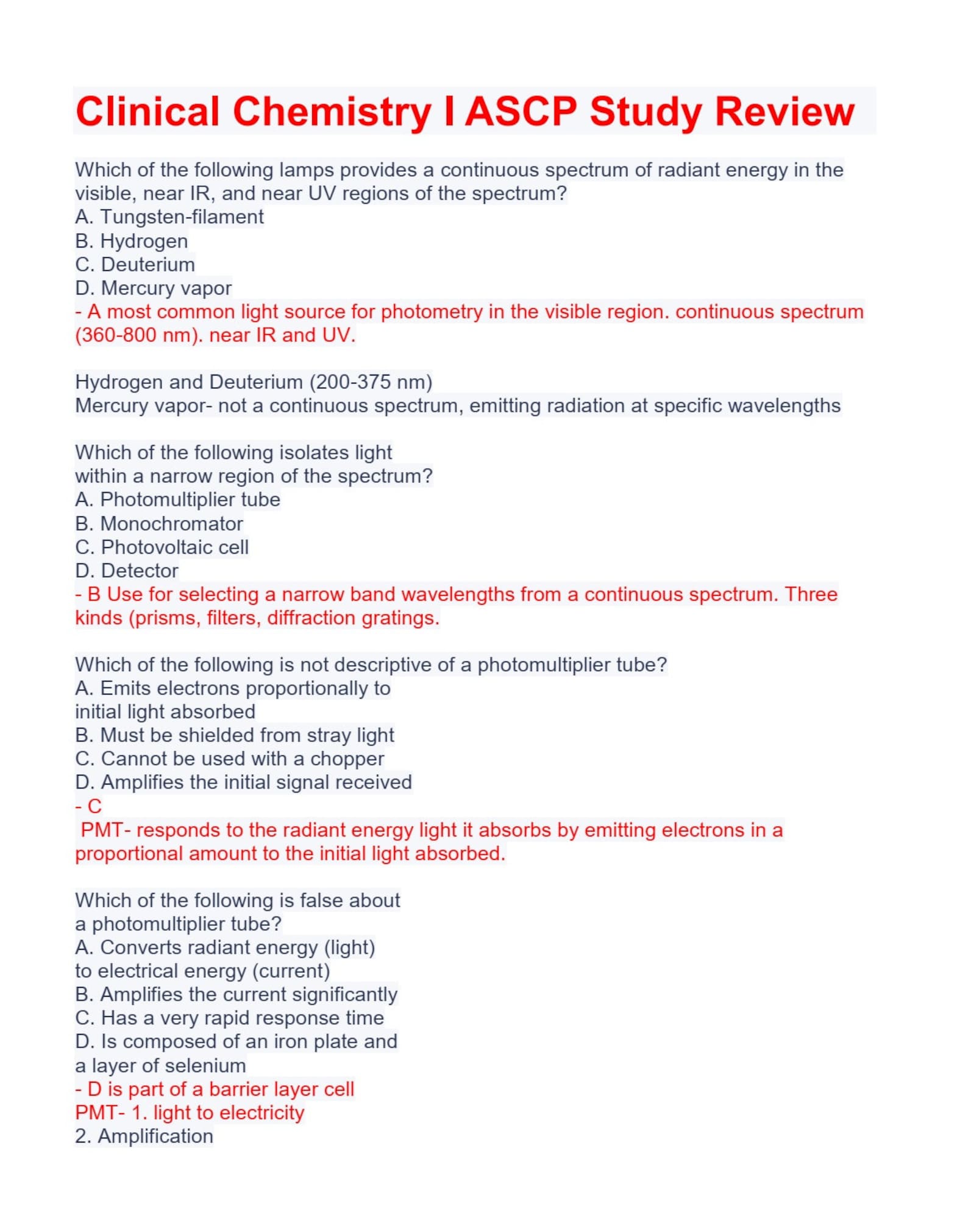 Clinical Chemistry I ASCP Study Review - Etsy