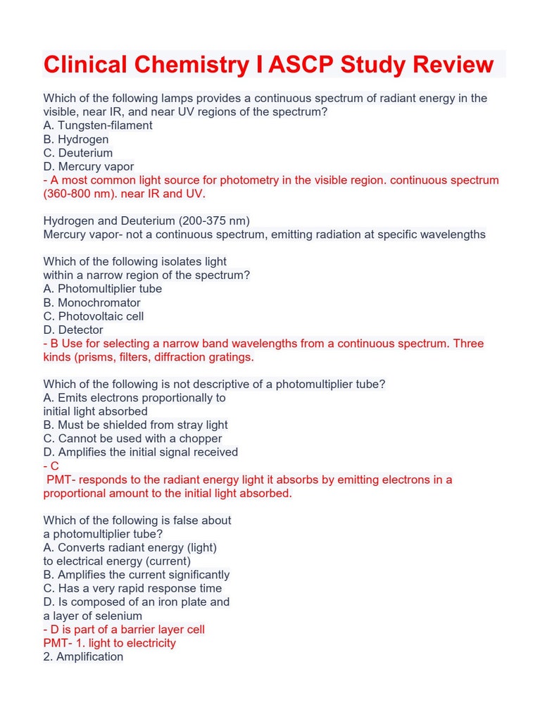 Clinical Chemistry I ASCP Study Review - Etsy
