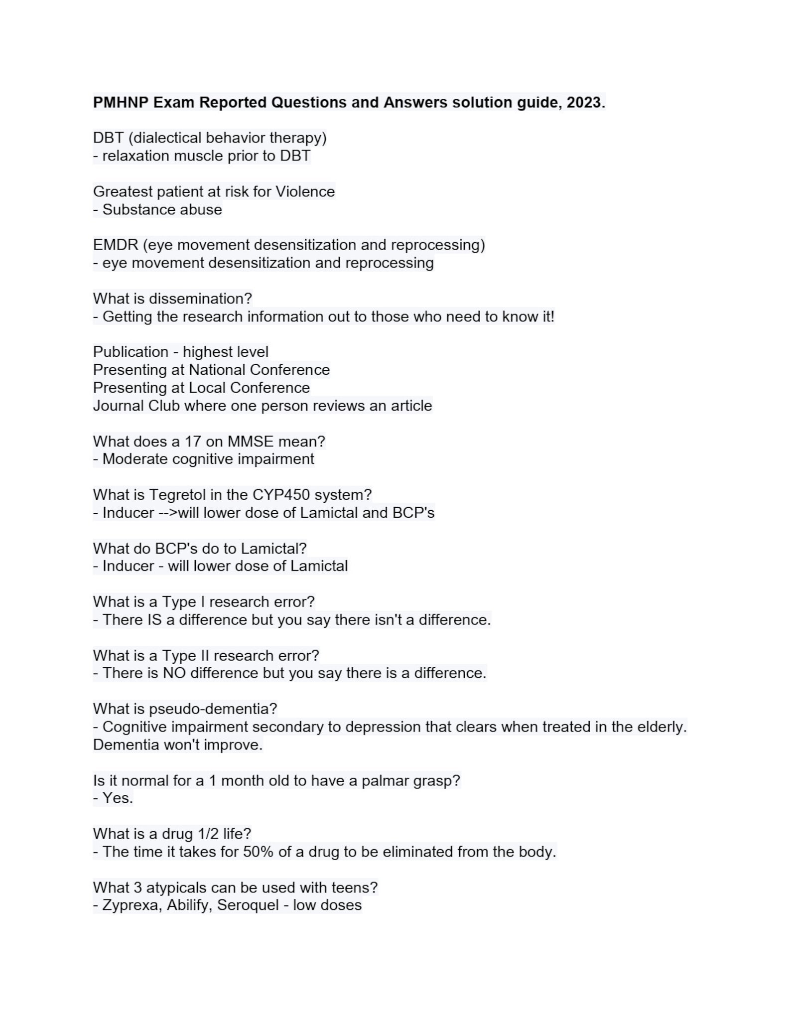 PMHNP Exam Reported Questions and Answers Solution Guide, 2023. - Etsy