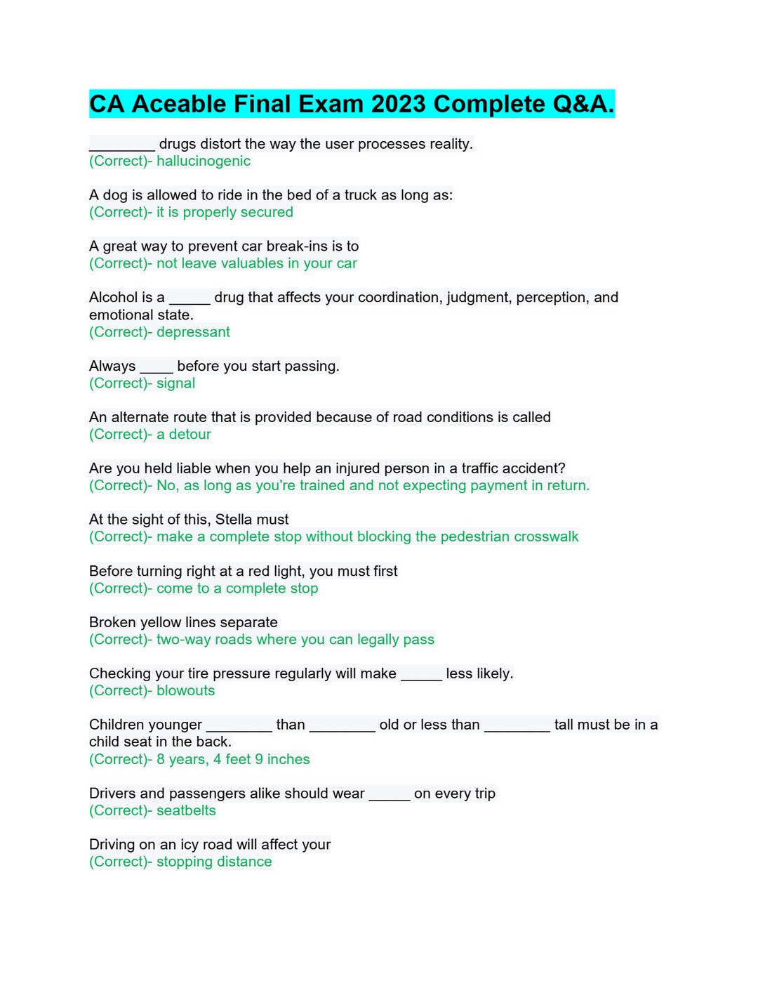 CA Aceable Final Exam 2023 Complete Q A Etsy