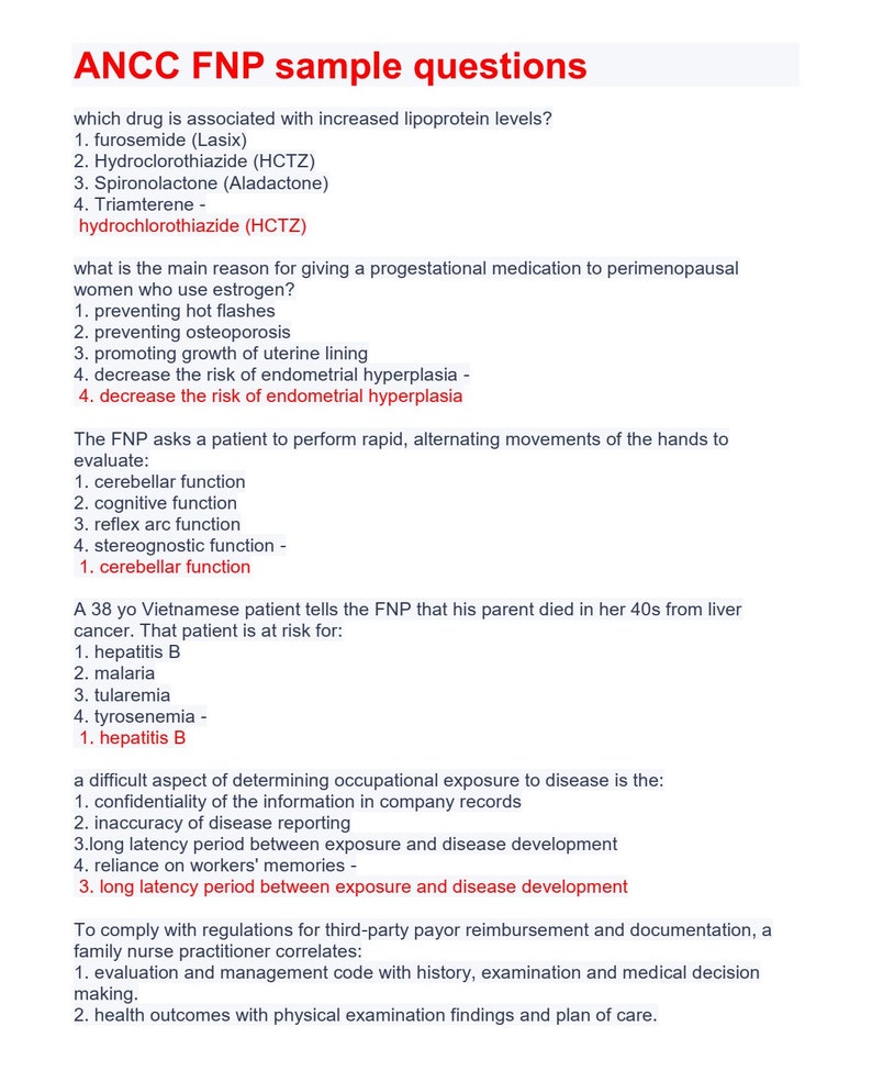ANCC FNP Sample Questions - Etsy
