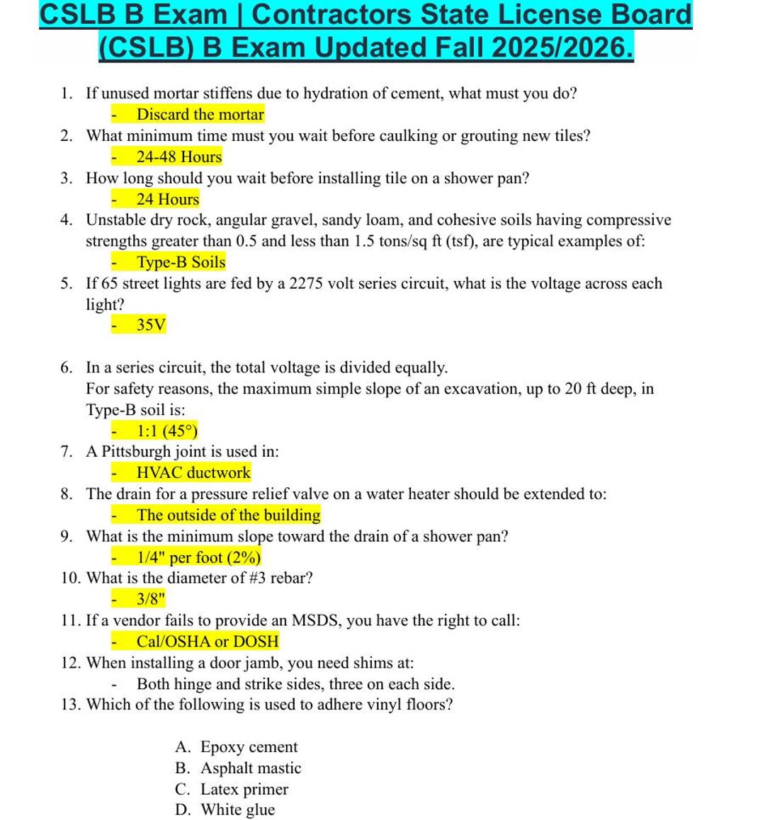 Contractors State License Board Exam Updated Fall 2025/2026. - Etsy