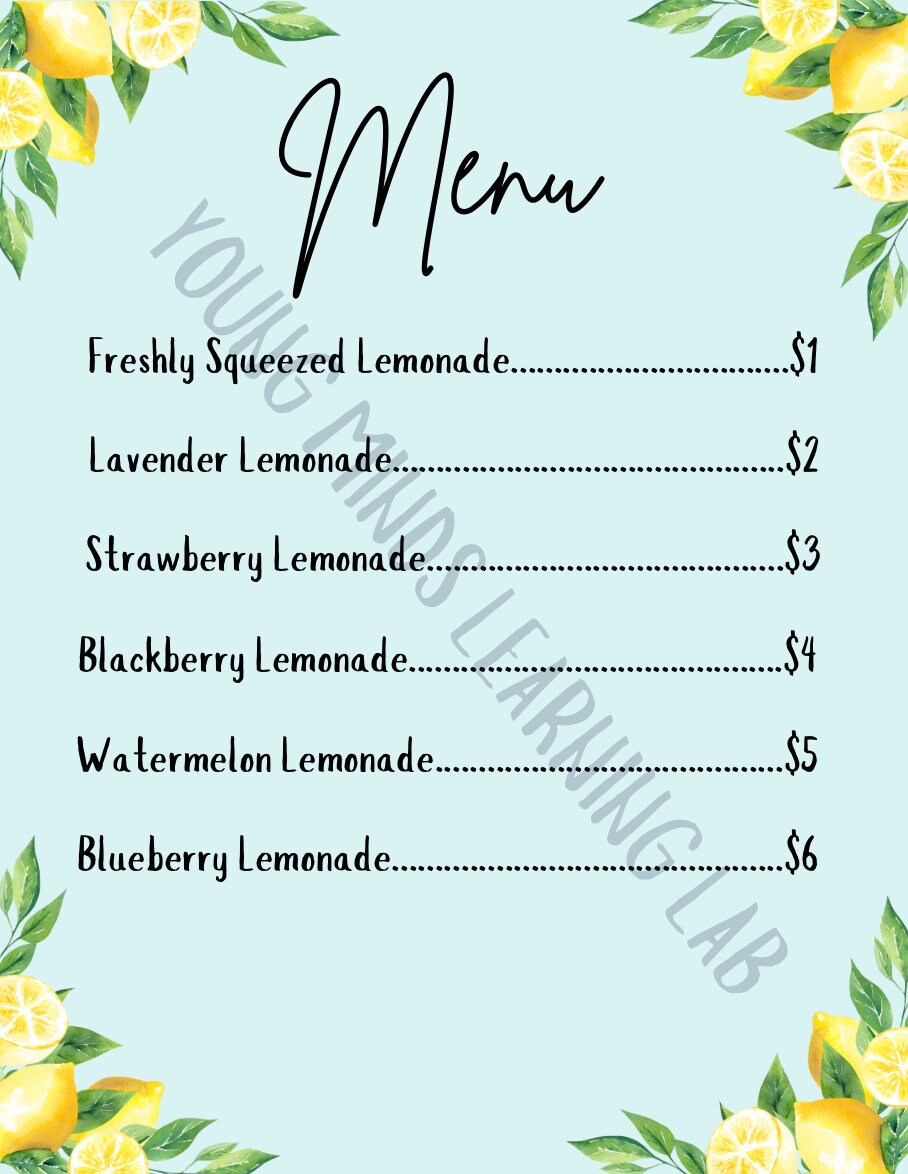 Freshly Squeezed Dramatic Play Lemonade Stand Printable PDF - Etsy