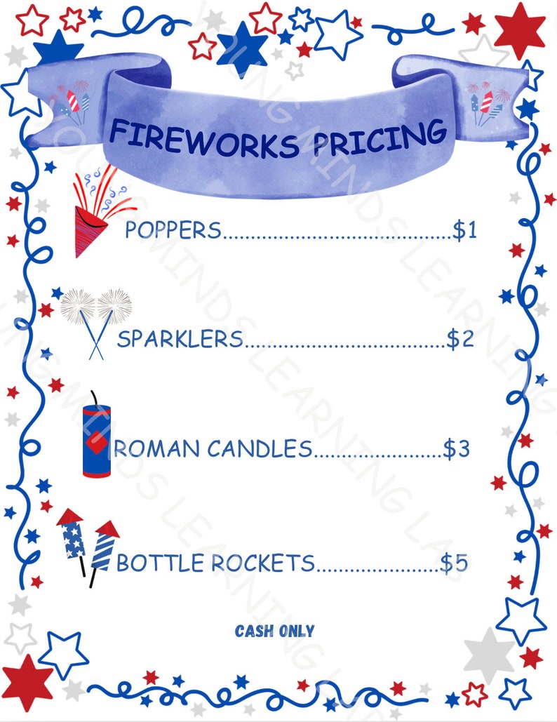 Fireworks Stand Dramatic Play Downloadable Printable PDF - Etsy