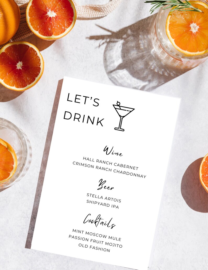 BRYNN Wedding Bar Menu | Printable Modern Wedding Menu | Simple Wedding ...