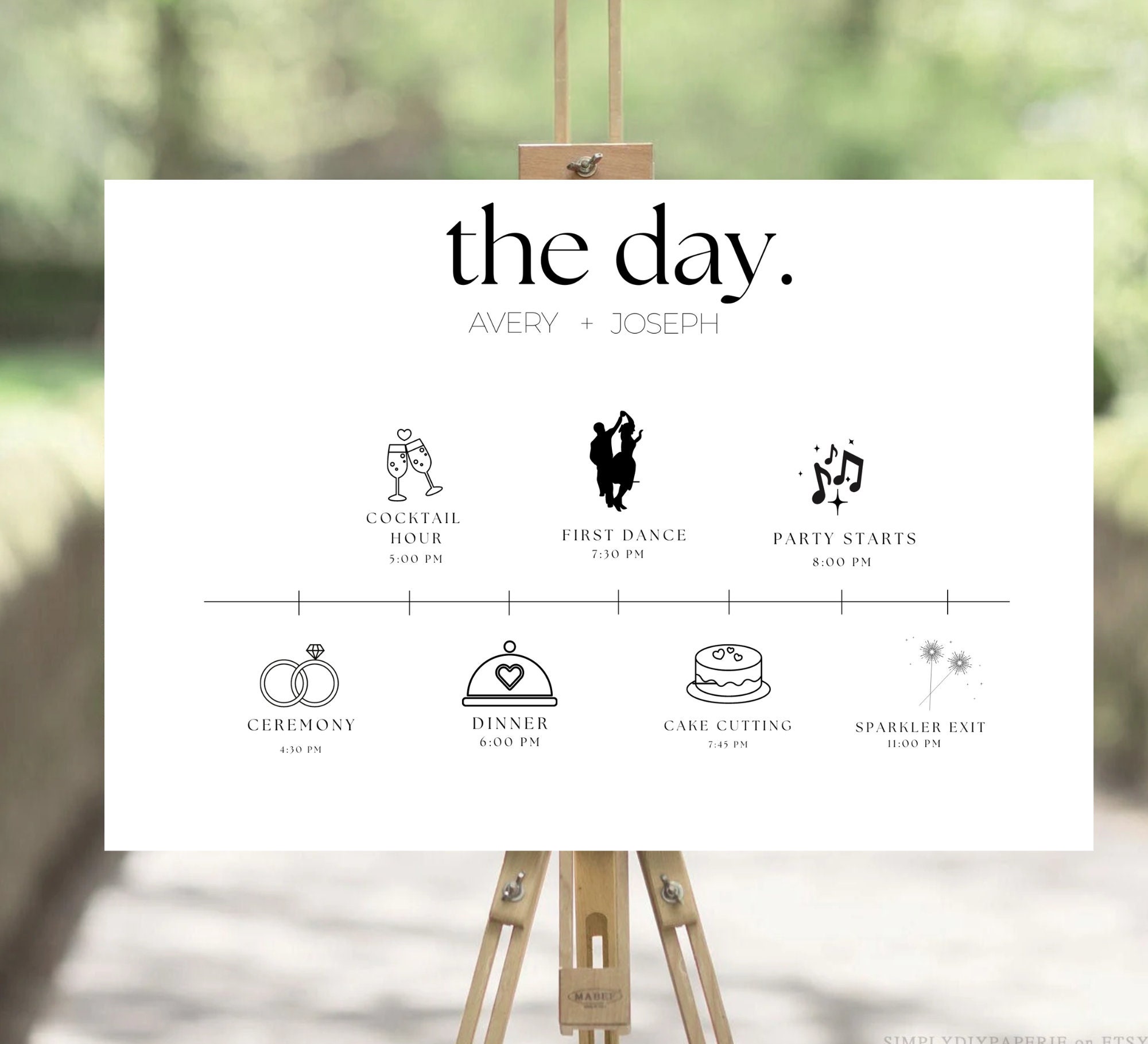 BERKELY Printable Wedding Timeline Minimalistic Modern Simple Black Tie ...