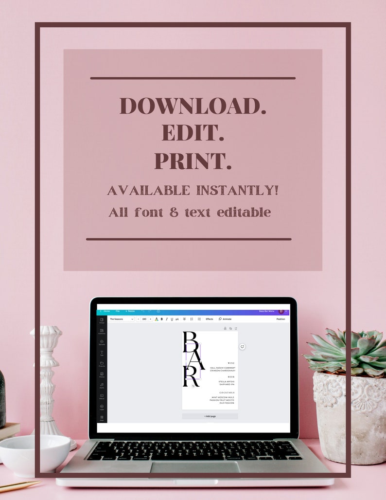 BRYNN Wedding Bar Menu | Printable Modern Wedding Menu | Simple Wedding ...