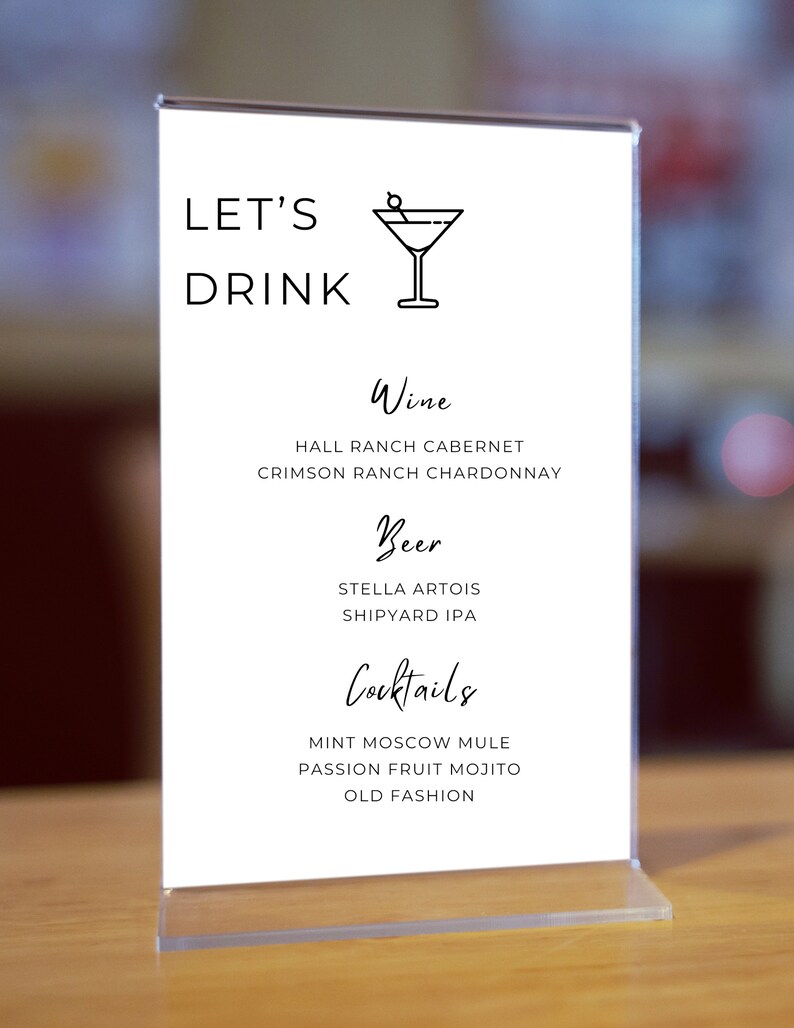 BRYNN Wedding Bar Menu | Printable Modern Wedding Menu | Simple Wedding ...