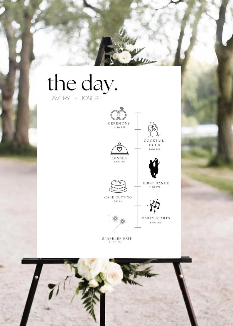 Modern Wedding Timeline Sign | Printable Minimalist Wedding Order of ...