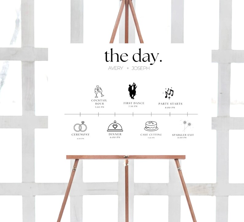 BERKELY Printable Wedding Timeline Minimalistic Modern Simple Black Tie ...