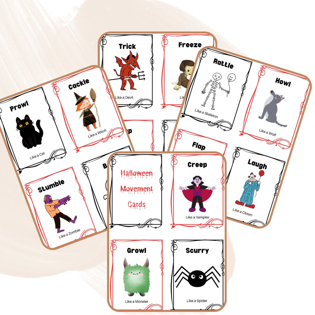 Preschool Halloween Movement Flashcards Game - Etsy