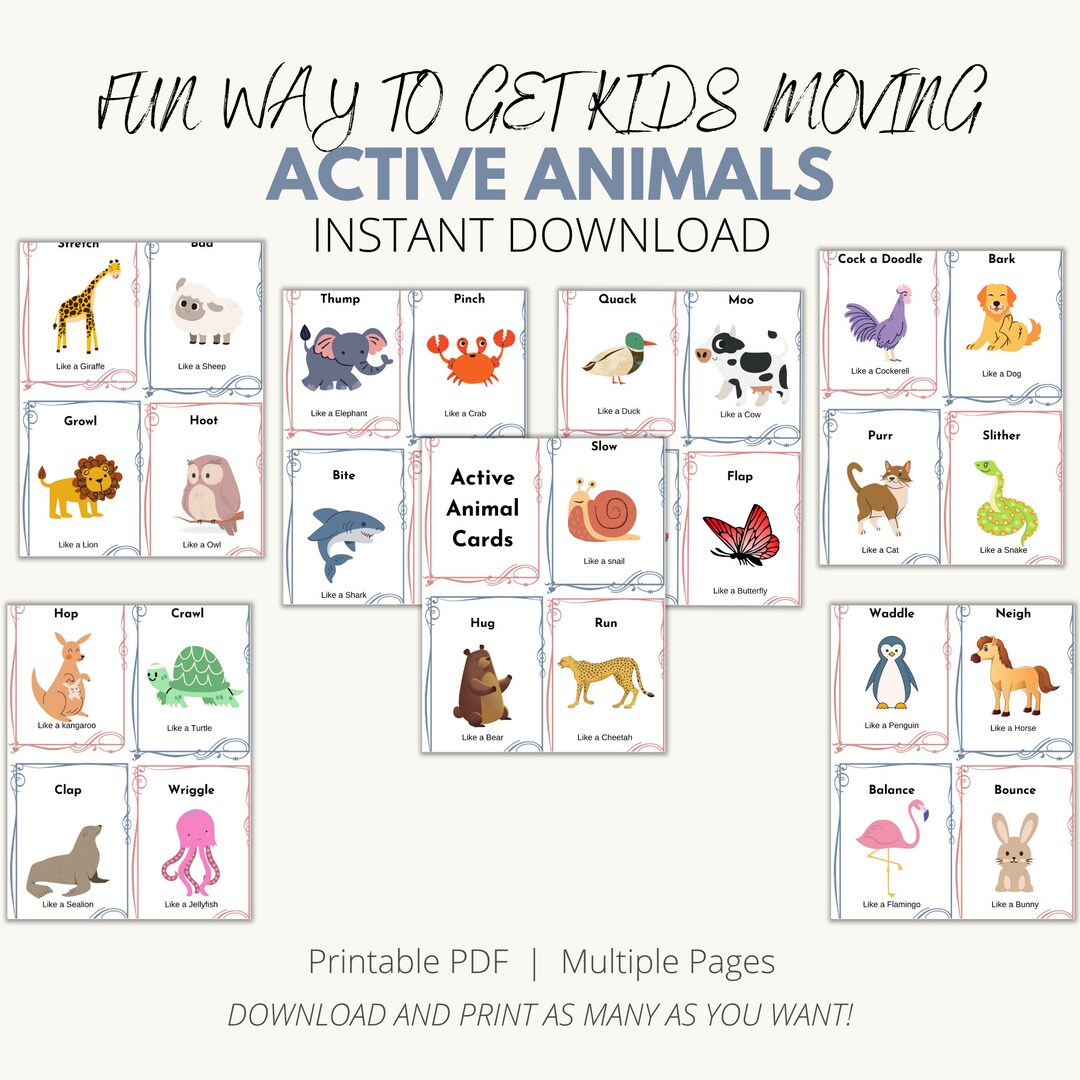 Children's Active Animal Flashcards Game - Etsy