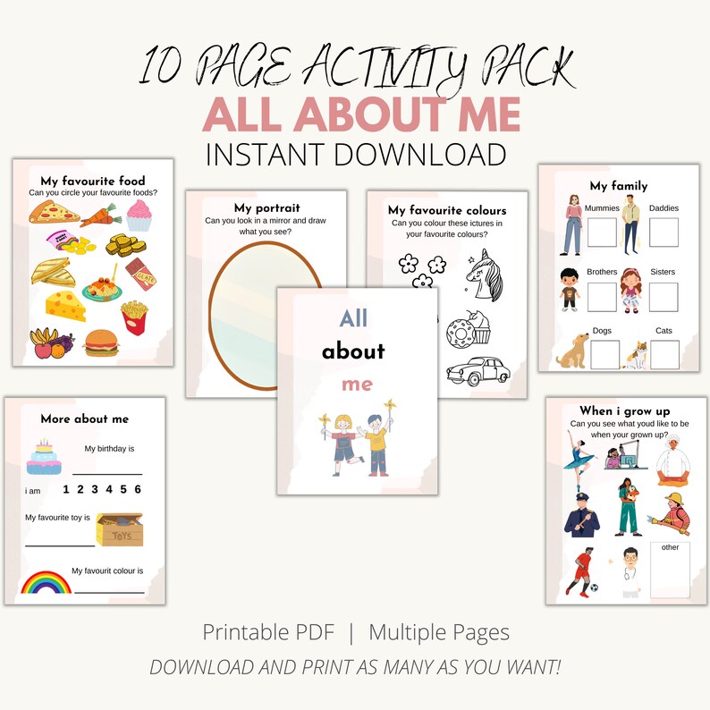 Children's All About Me Activity Learning Pack - Etsy