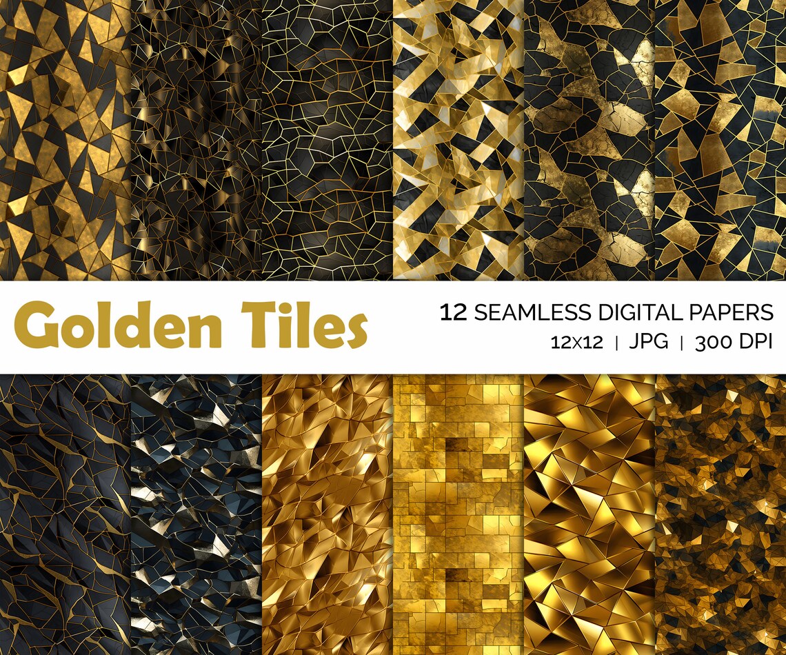 Gold Glitter Seamless Patterns, Luxury Golden Tiles Digital Paper ...