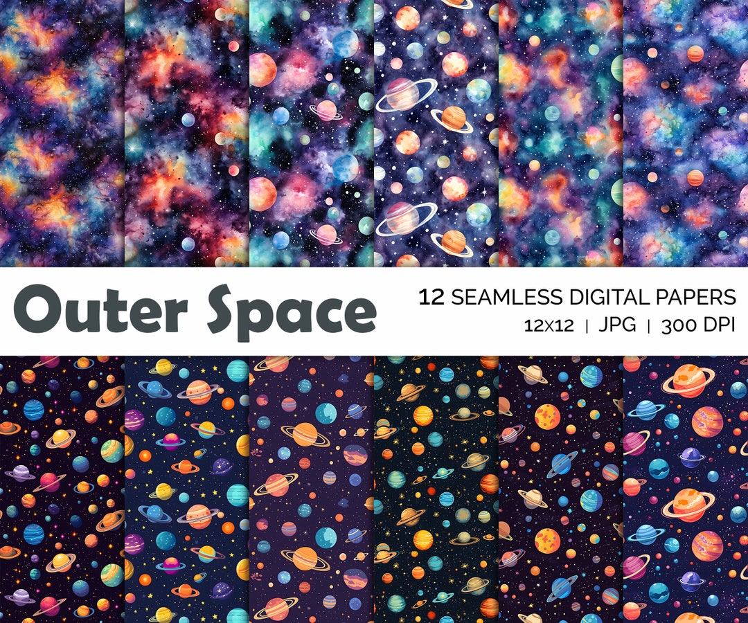 Outer Space Seamless Patterns, Planet Stars Colorful Digital Paper ...