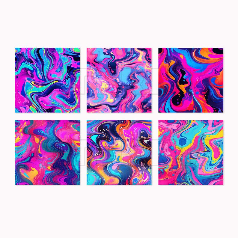 Liquid Marble Seamless Patterns, Psychedelic Brightful Swirls Digital ...