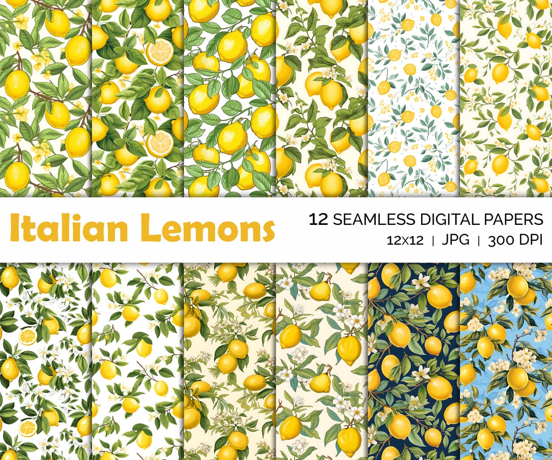 Summer Lemon Seamless Patterns, Italian Watercolor Lemons Digital Paper ...