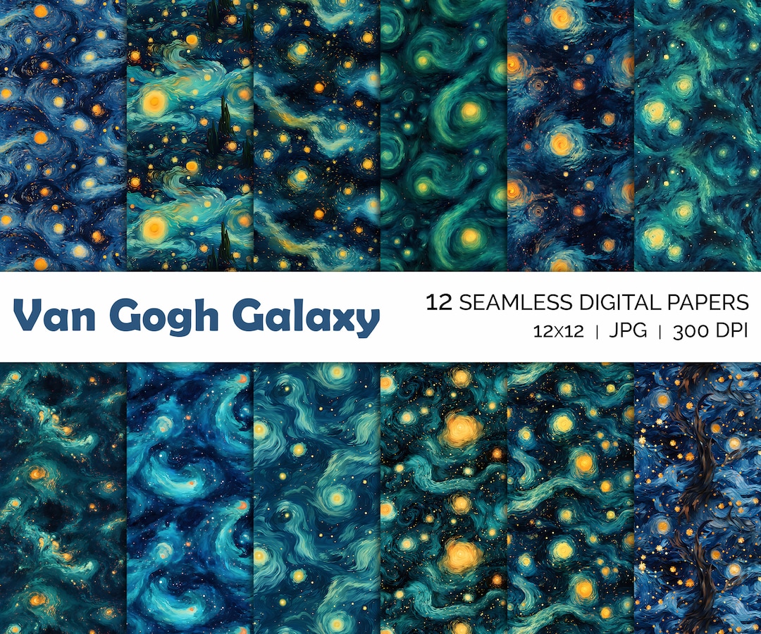 Starry Van Gogh Seamless Patterns, Galaxy Night Sky Digital Paper ...