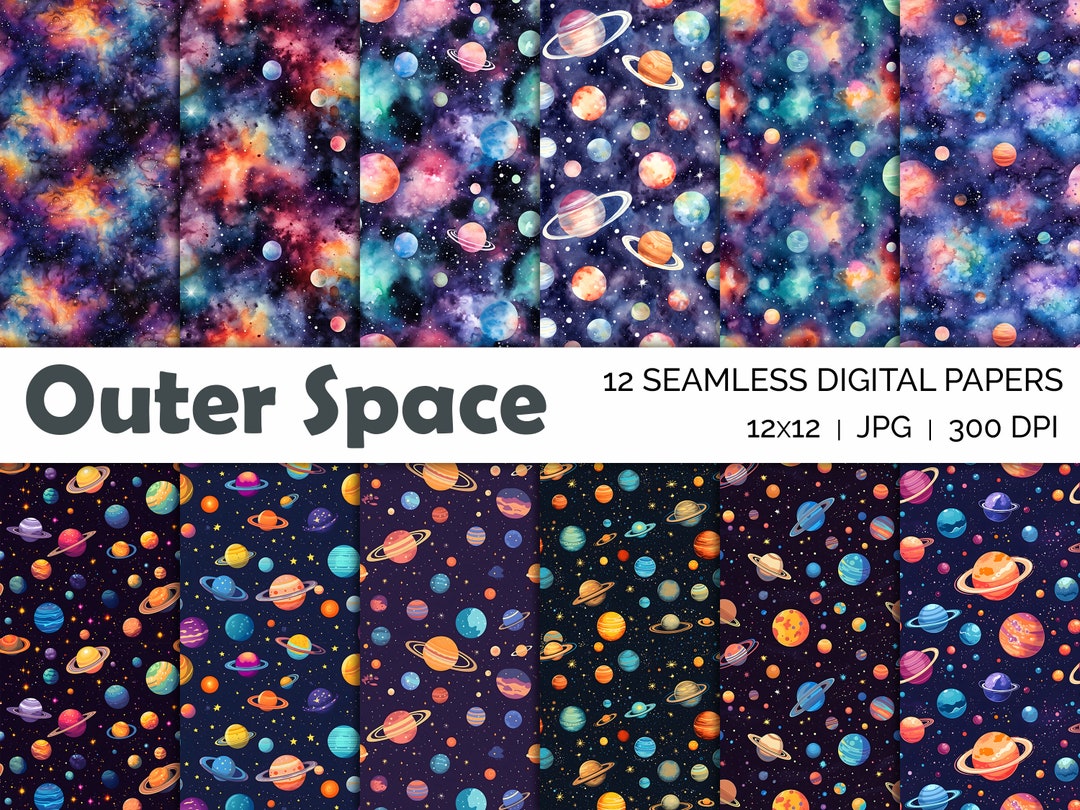 Outer Space Seamless Patterns Planet Stars Colorful Digital - Etsy