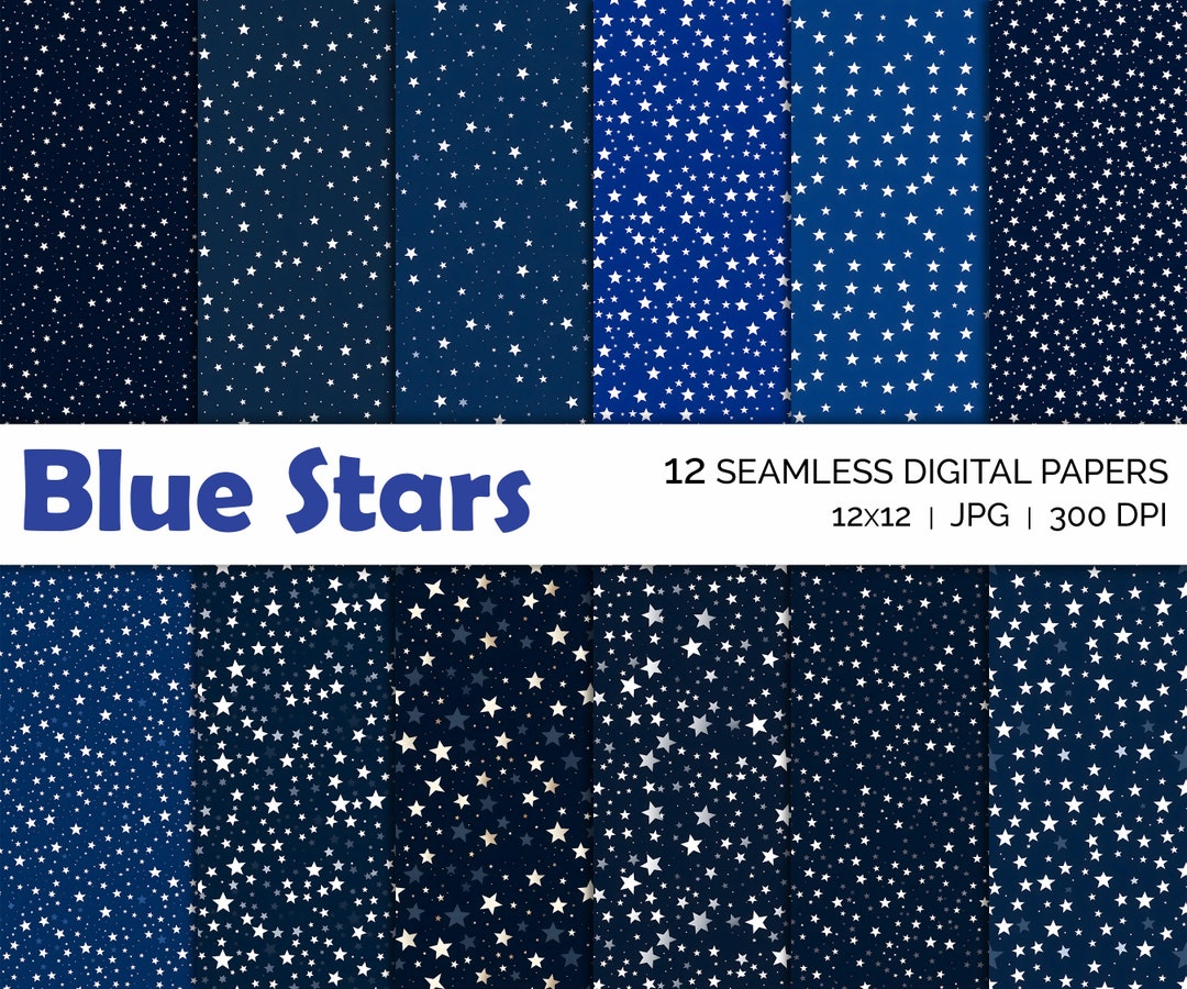 Navy Blue Stars Seamless Patterns, Simple White Stars Digital Paper ...