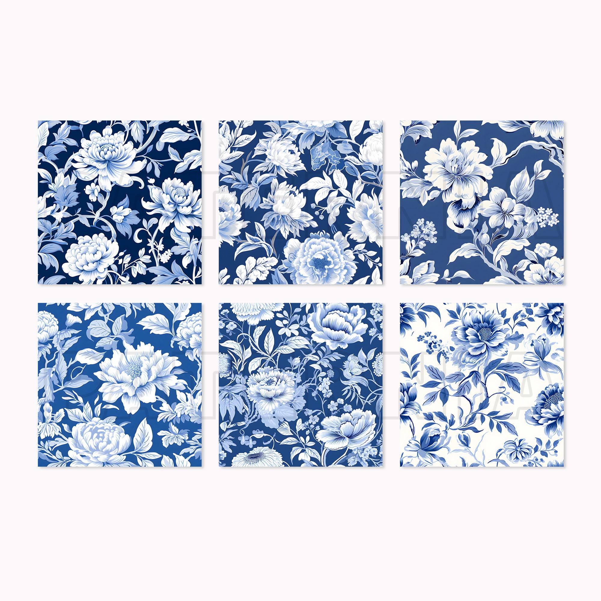 Chinoiserie Floral Seamless Patterns, French Flower Digital Paper ...