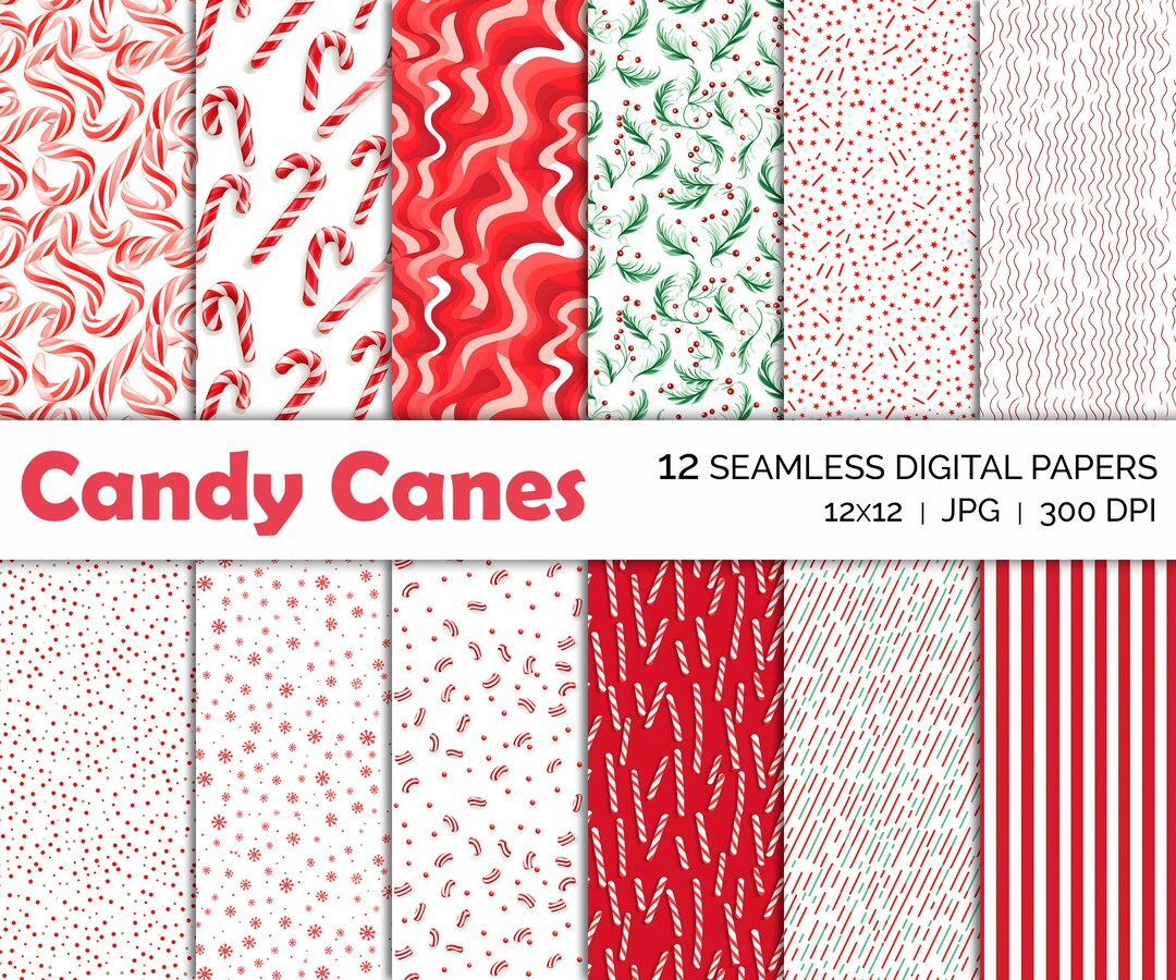 Christmas Candy Seamless Patterns, Red Candy Cane Digital Paper ...
