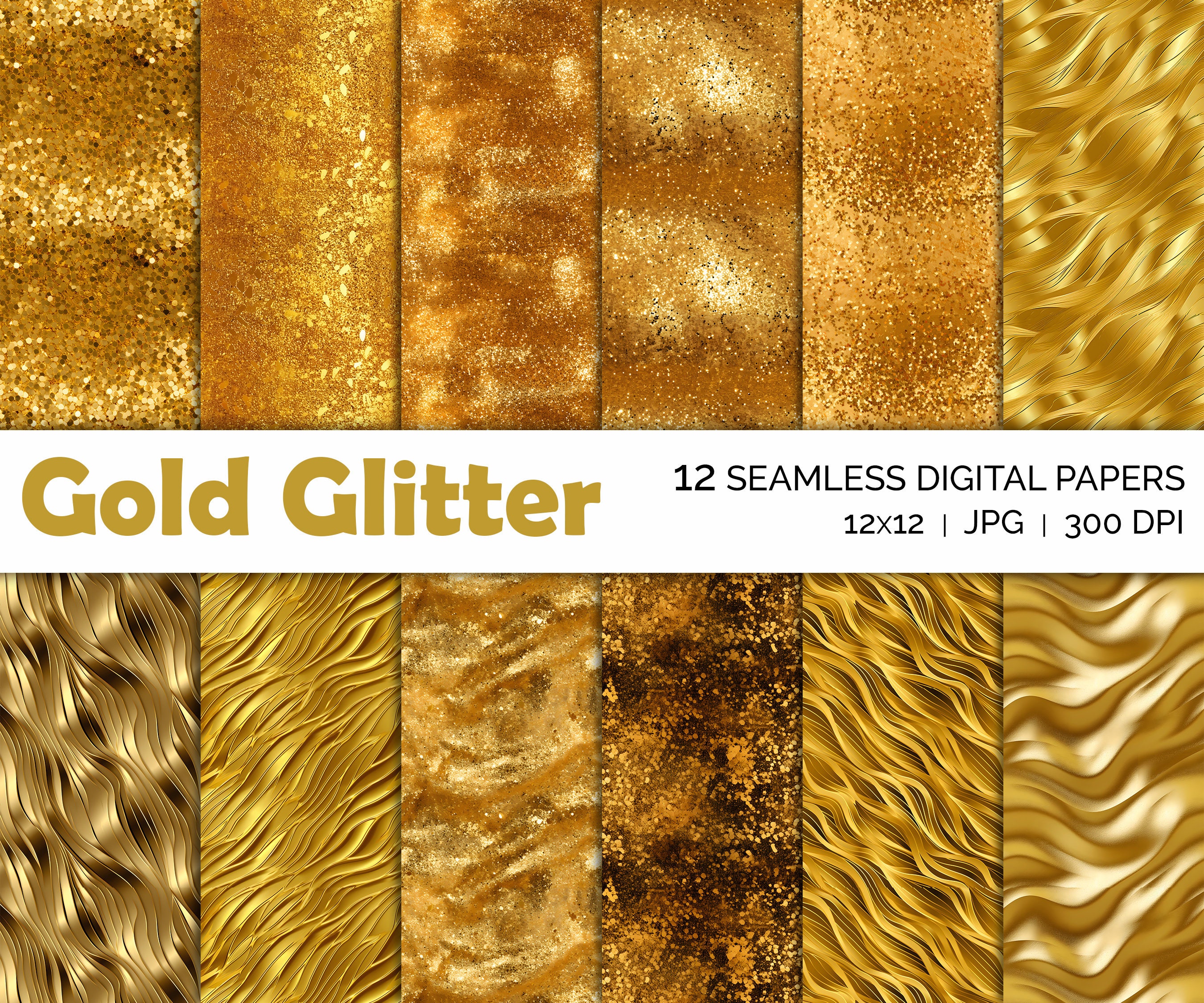 Gold Glitter Seamless Patterns, Luxury Golden Foil Digital Paper ...