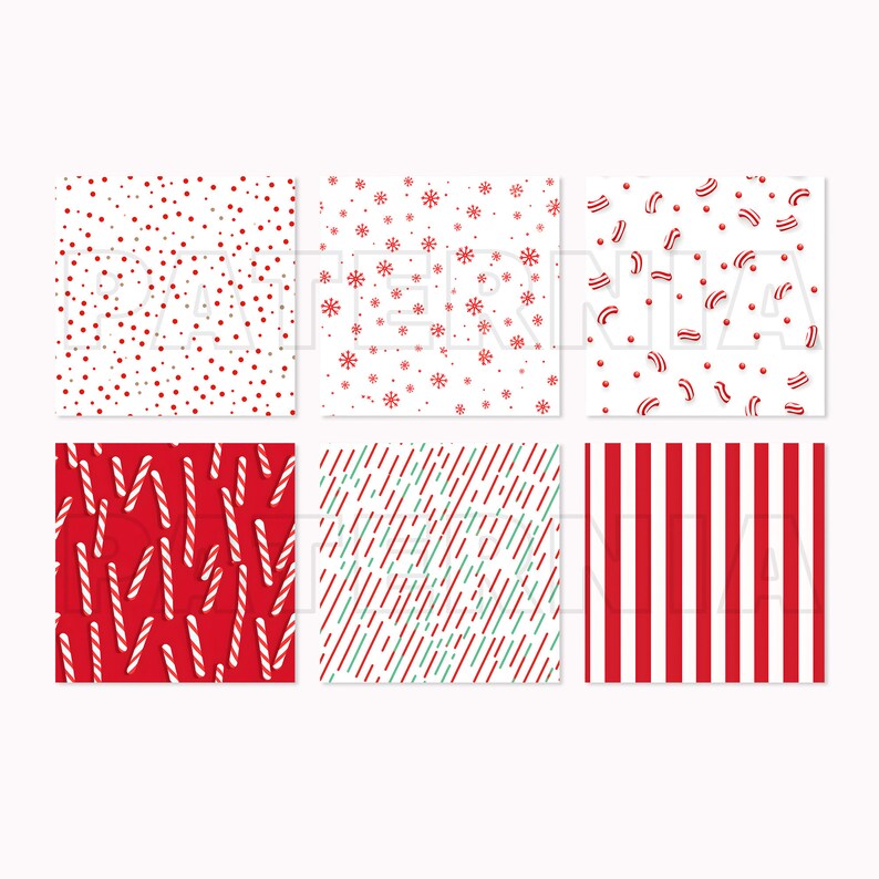 Christmas Candy Seamless Patterns, Red Candy Cane Digital Paper ...