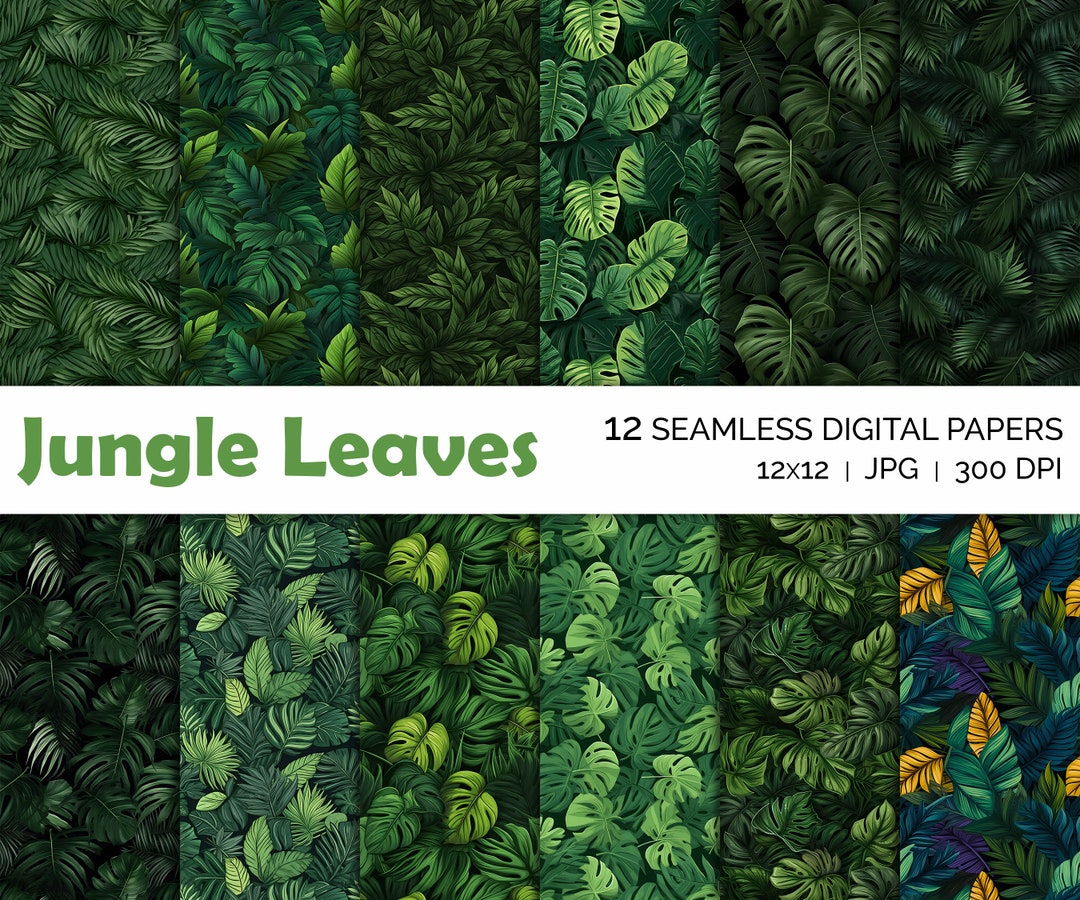 Jungle Leaves Seamless Patterns, Green Palm Leaf Digital Paper, Instant ...
