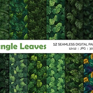 Jungle Leaves Seamless Patterns, Green Palm Leaf Digital Paper, Instant ...