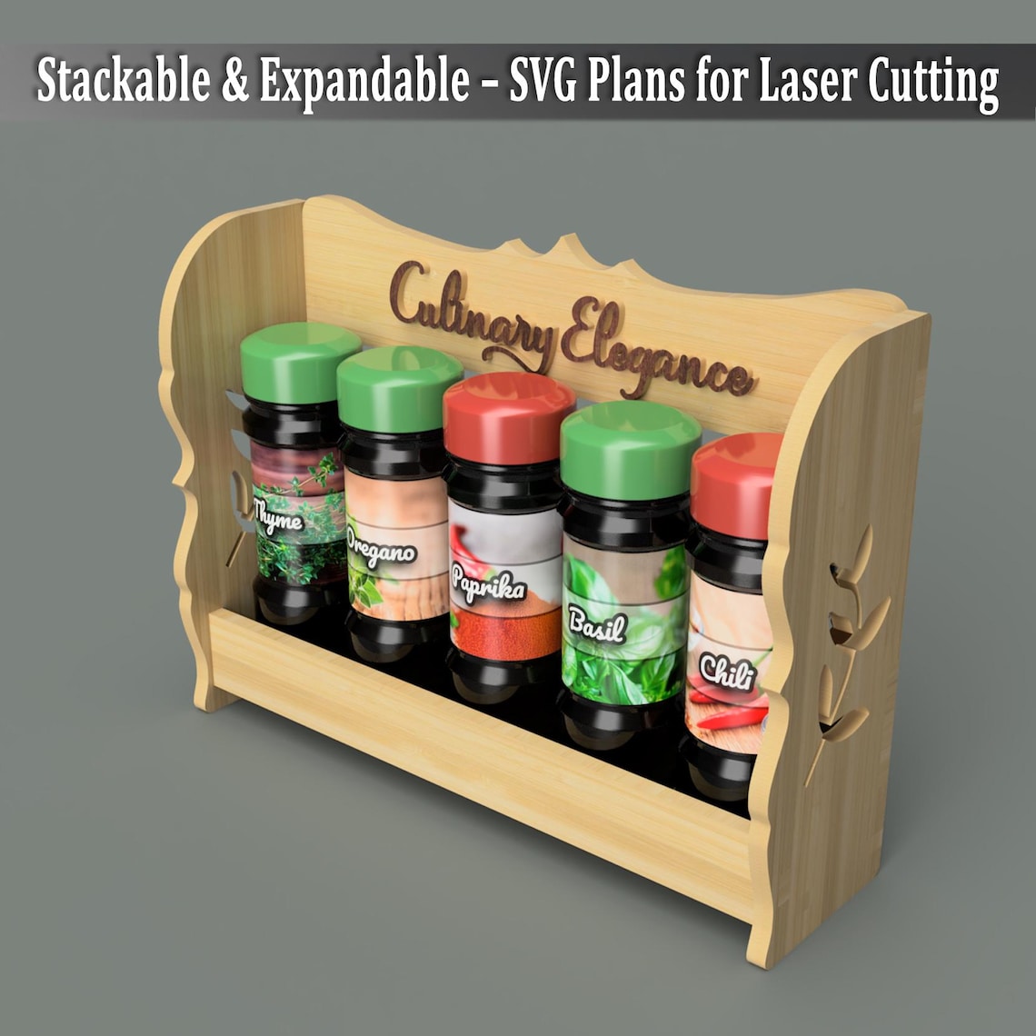 DIY Spice Rack (SVG, DXF, Eps, Pdf) Expandable Kitchen Storage, Laser ...