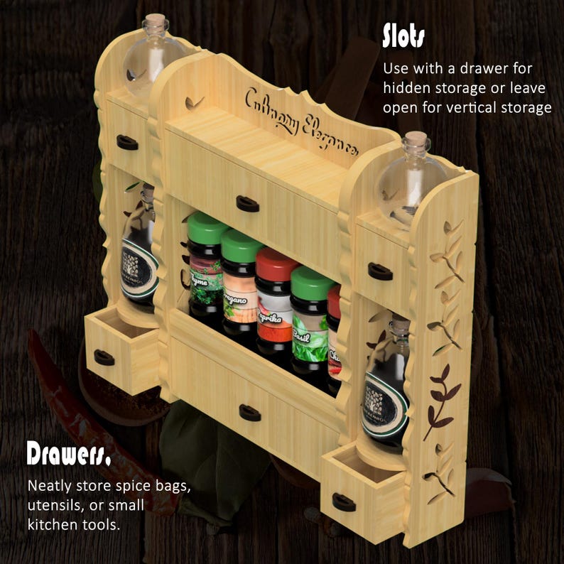 DIY Spice Rack (SVG, DXF, Eps, Pdf) Expandable Kitchen Storage, Laser ...