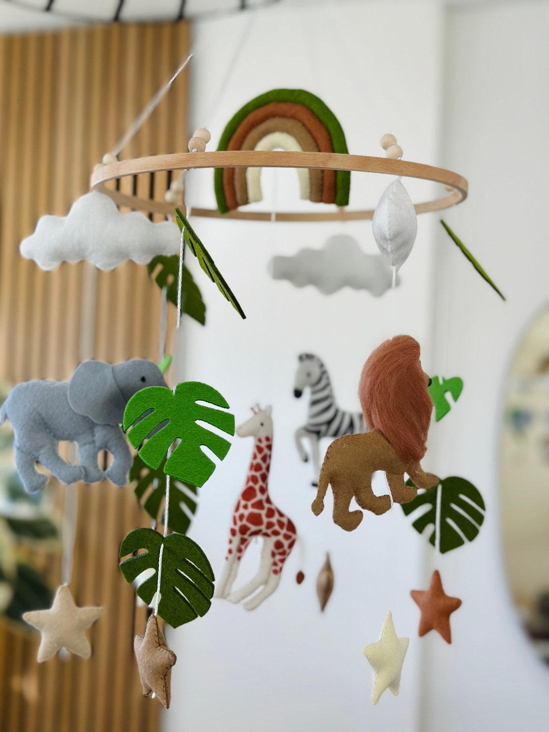 Baby Mobile Crib Safari Animals Jungle Nursery Neutral Decor Felt ...