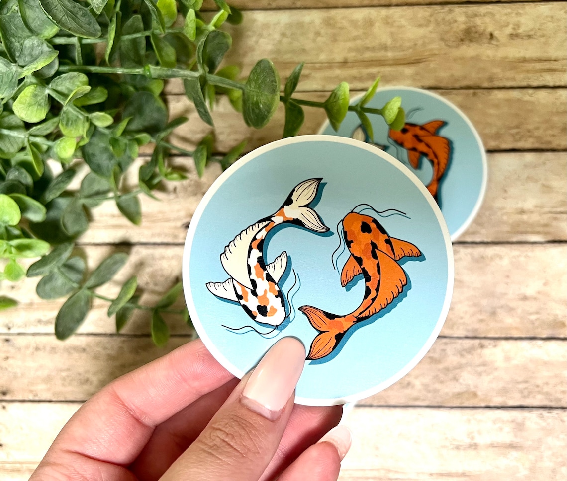Koi Fish Sticker/ Ying and Yang Sticker/ Fish Sticker/ Japan Sticker ...