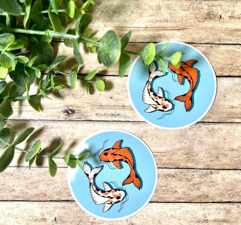 Koi Fish Sticker/ Ying and Yang Sticker/ Fish Sticker/ Japan - Etsy