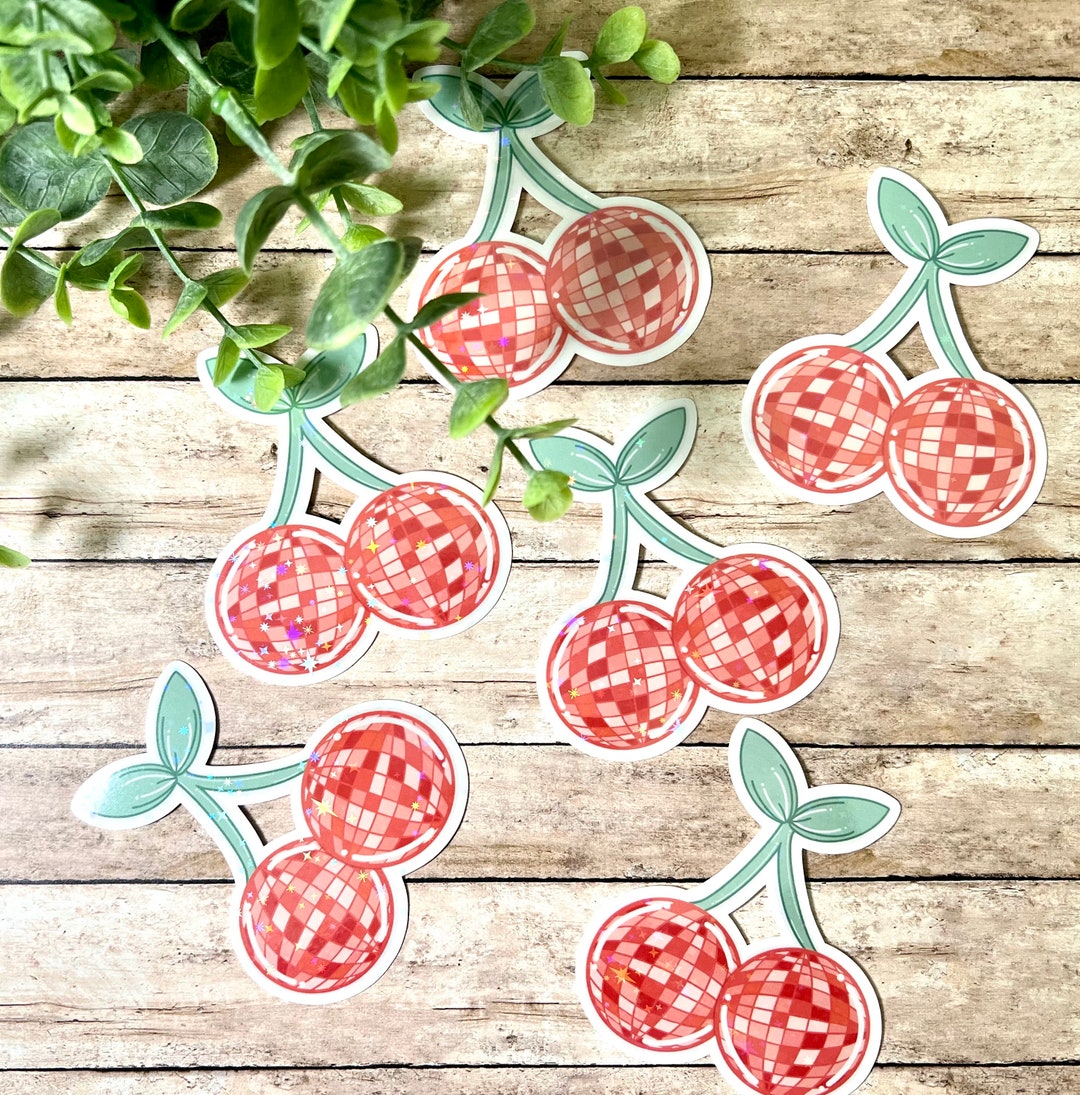 Disco Cherries Sticker/ Disco Sticker/ Fruit Sticker/ Sparkle Sticker ...