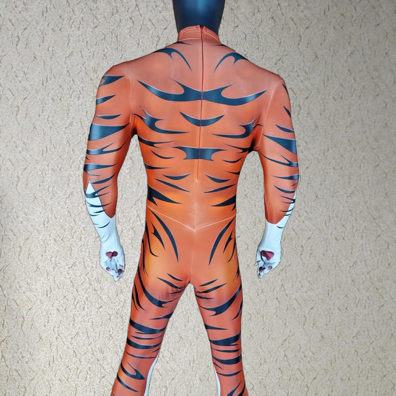 Tiger Suit Costume Jumpsuit for Men - Full-body Suit With Attached Paws ...