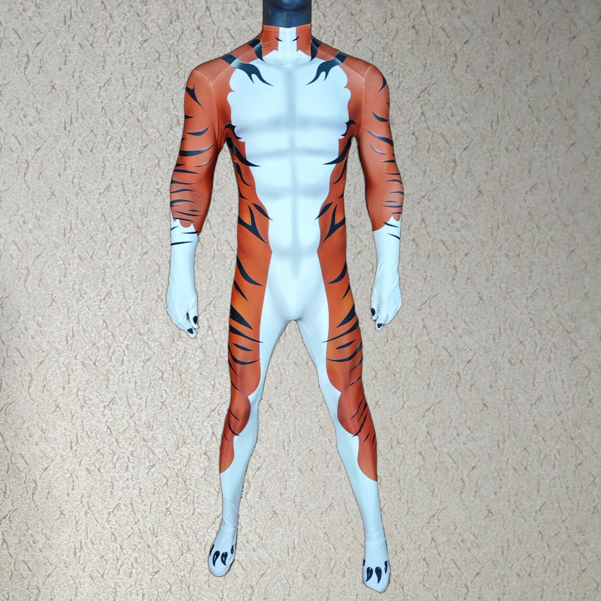 Tiger Suit Costume Jumpsuit for Men - Full-body Suit With Attached Paws ...