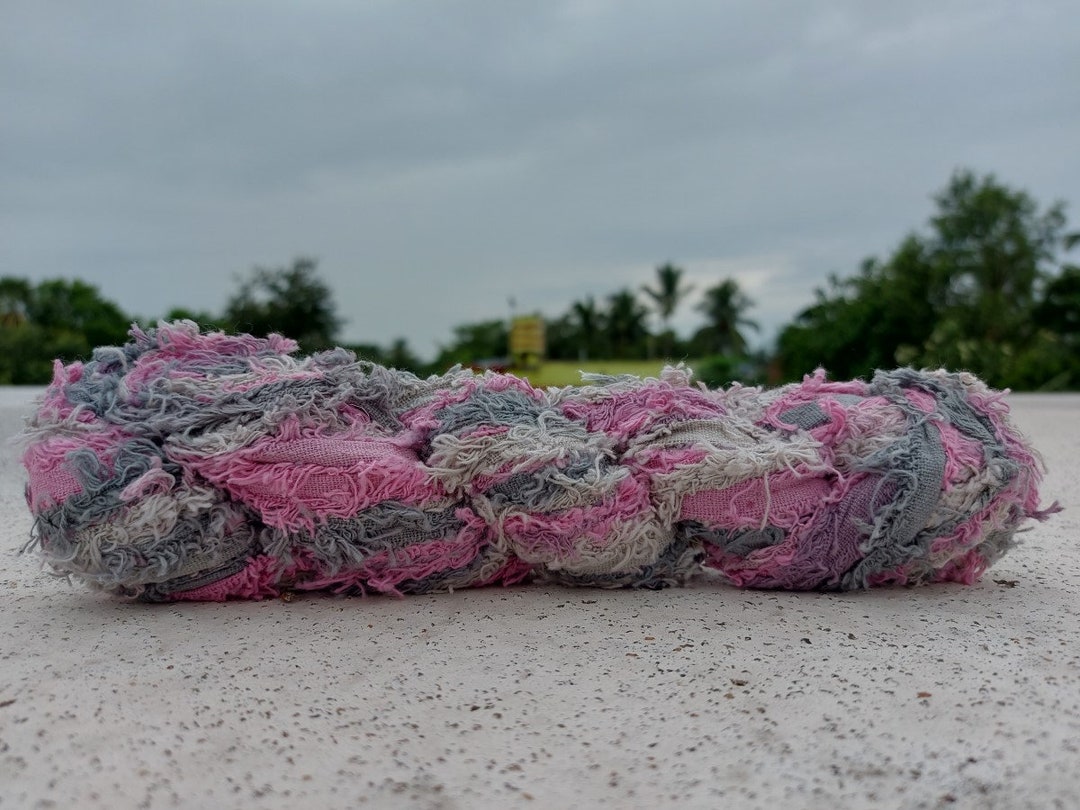 Pink and Grey Frizz Ribbon Recycled Cotton, Fuzzy and Vegan-friendly ...