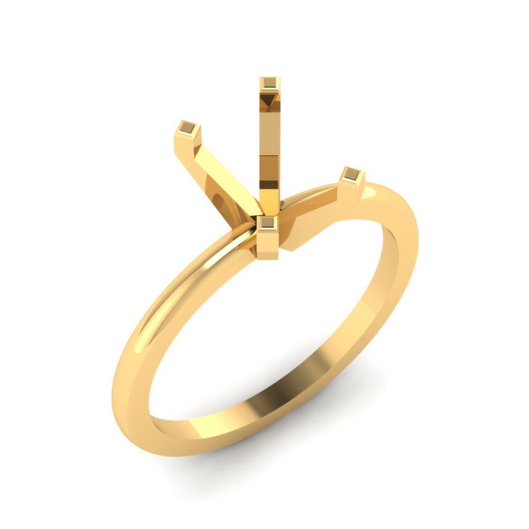 18K Yellow Gold Ring Setting Plain Solitare Semi Mount Diamond ...
