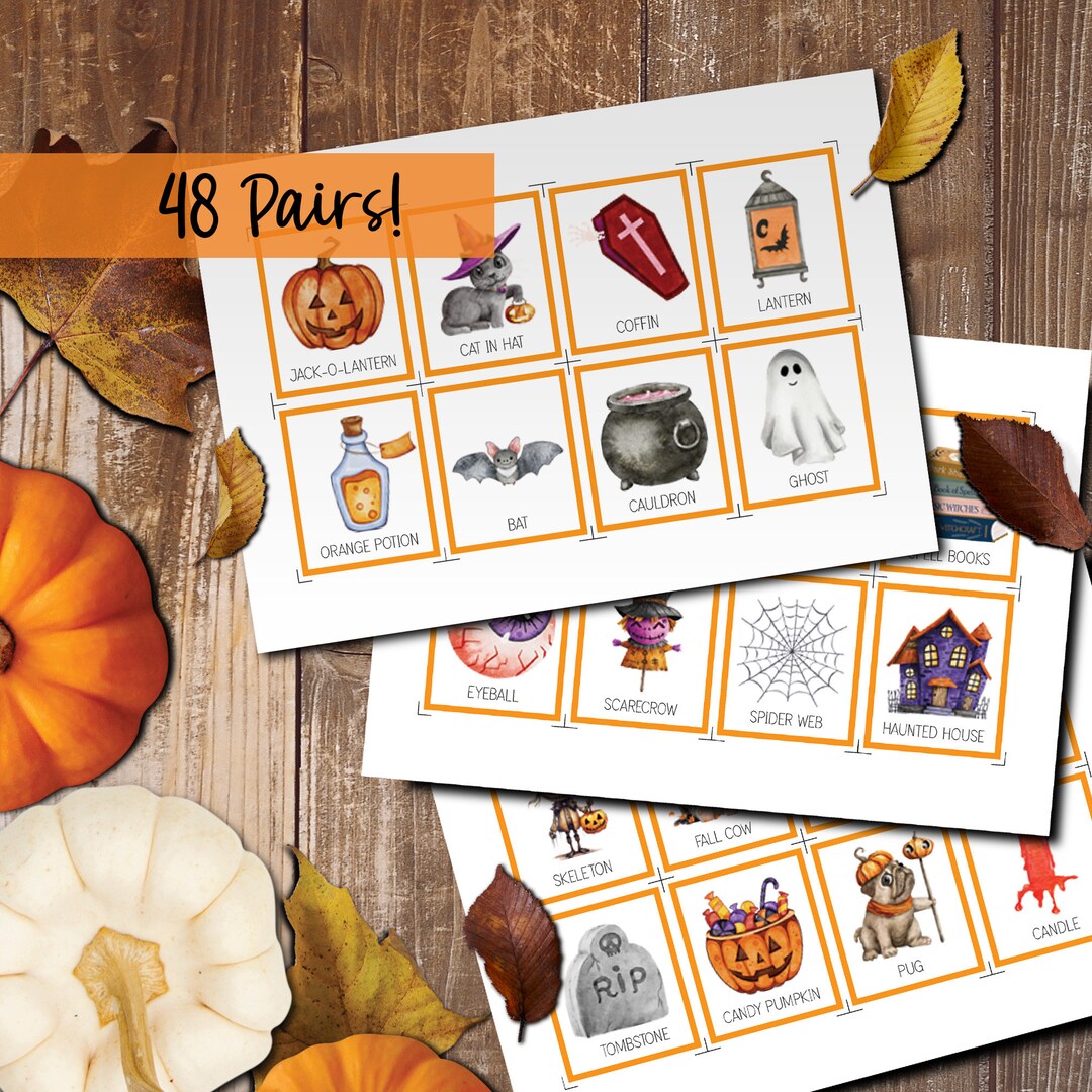 Halloween Memory Game for Kids. Printable Children's Party Game. Fall ...