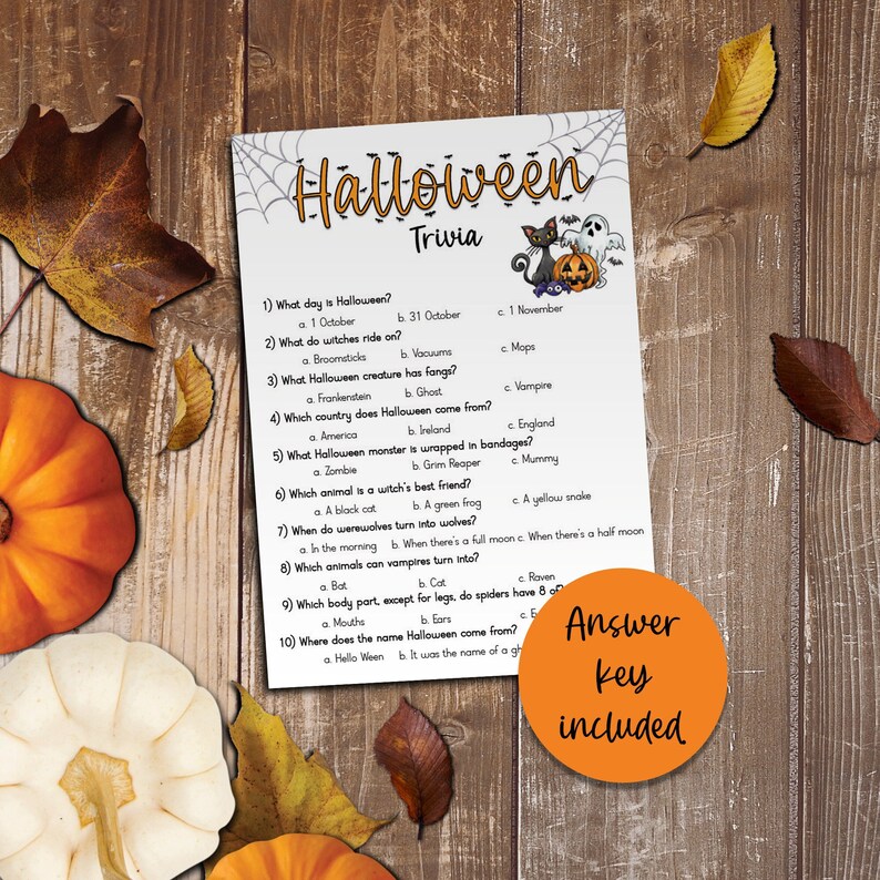 Halloween Trivia Game for Kids. Printable Children's Party Game. Fall ...